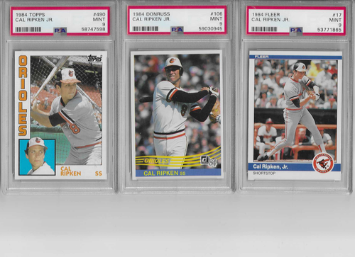 1984 Topps, Donruss & Fleer Cal Ripken Jr. PSA 9 Mint (3) Three Card ...