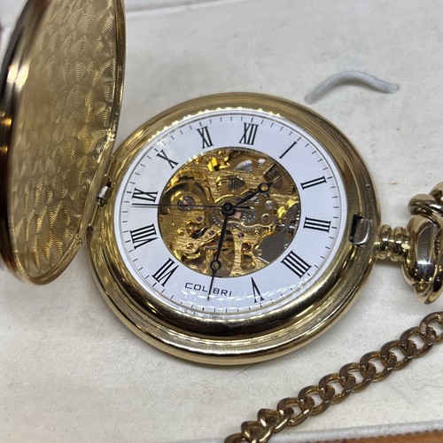 Colibri of London Gold-Tone Mechanical Skeleton Chain Pocket Watch ...