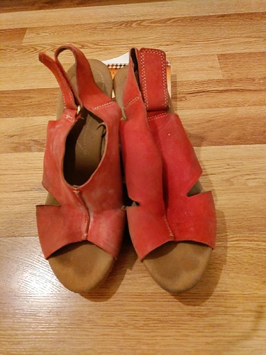 Clarks Artisan Red Adjustable Slingback Cork Platform Wedge Sandals Wmn ...