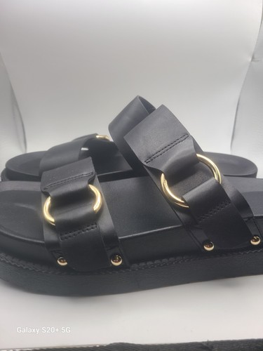 Women's Indigo Rd. Nikkia Black slip on Sandals Large Buckle Studded ...