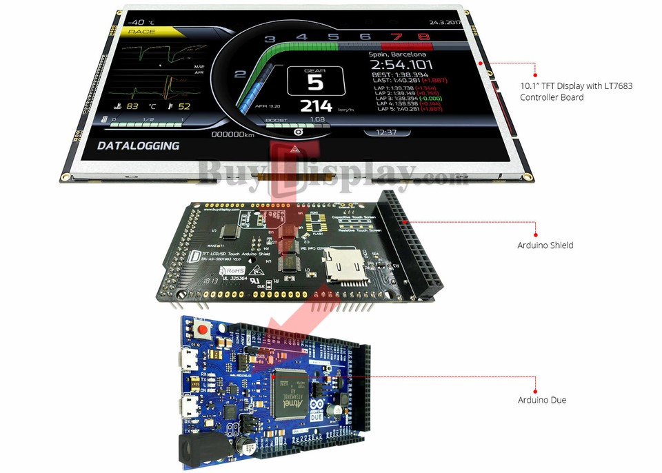 Arduino Shields 10.1" 1024x600 TFT LCD Display for Mega Due w/Library ...