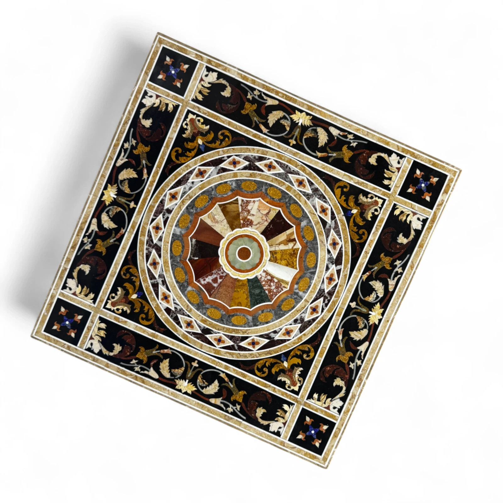 24" Square Marble Table Top Pietra dura Marble Inlay Gemstone Hallway ...