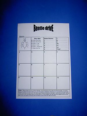 Beetle Drive Game Score Cards (Double Sided for Twice The Fun) | eBay UK