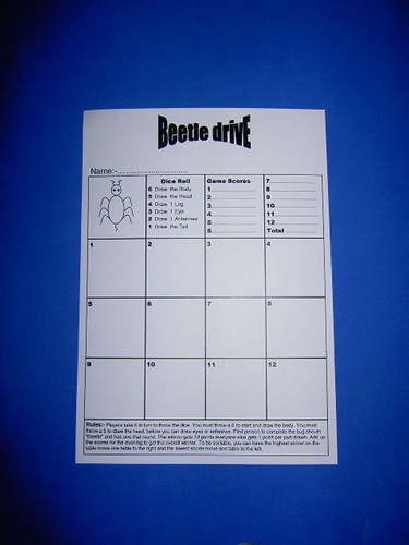 Beetle Drive Game Score Cards (Double Sided for Twice The Fun) | eBay