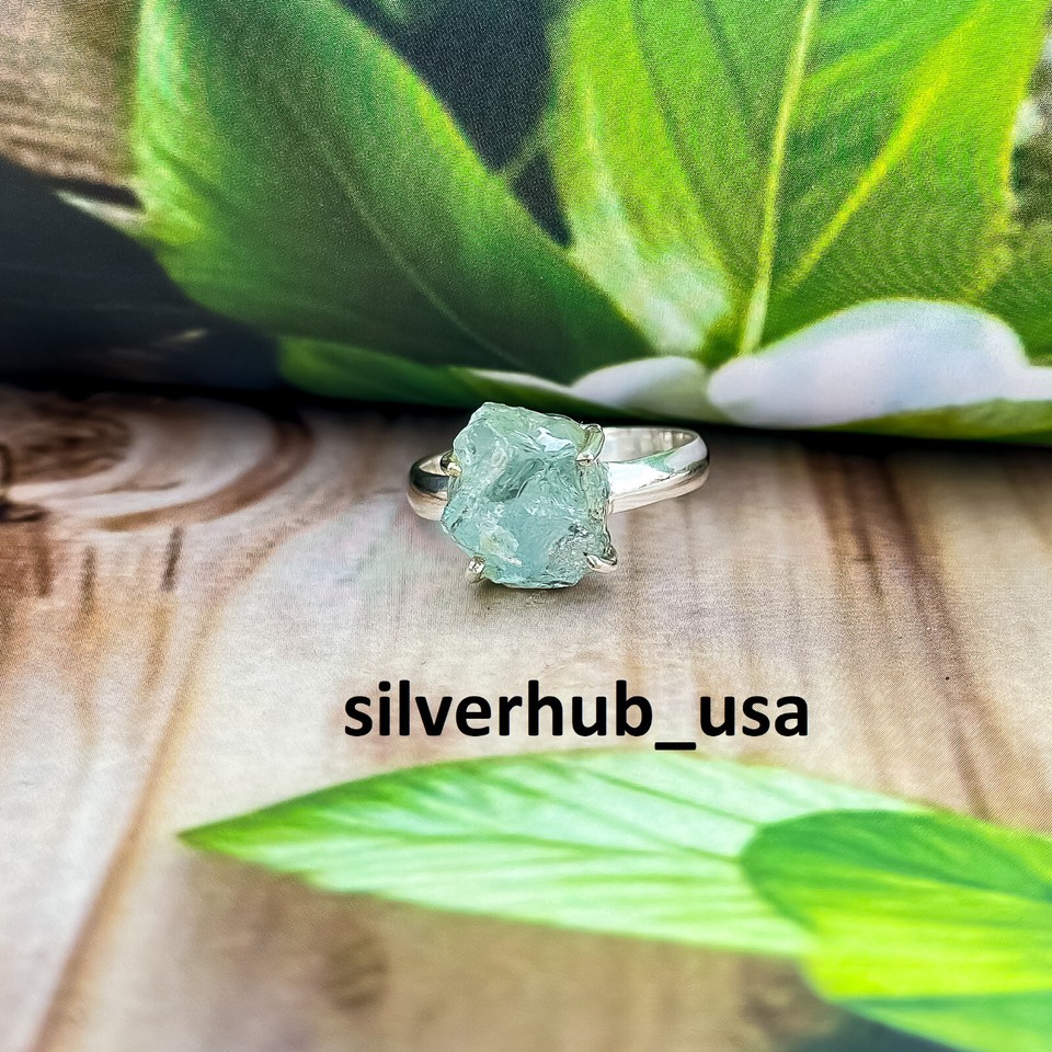 Aquamarine Gemstone 925 Sterling Silver Handmade Ring Jewelry All Size ...