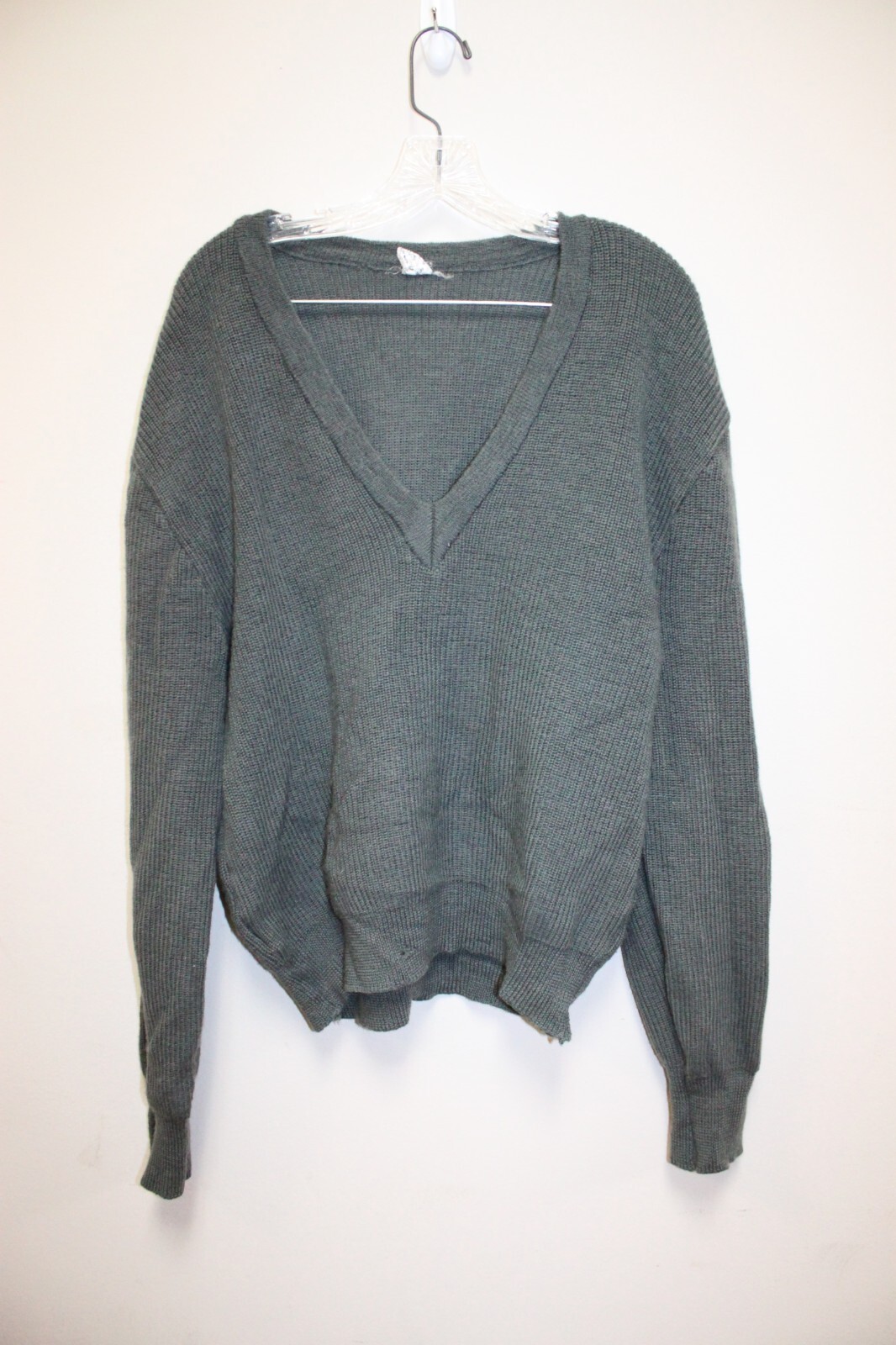 Vintage Military V-Neck Sweater 100% Wool Knit German Pullover Gray ...
