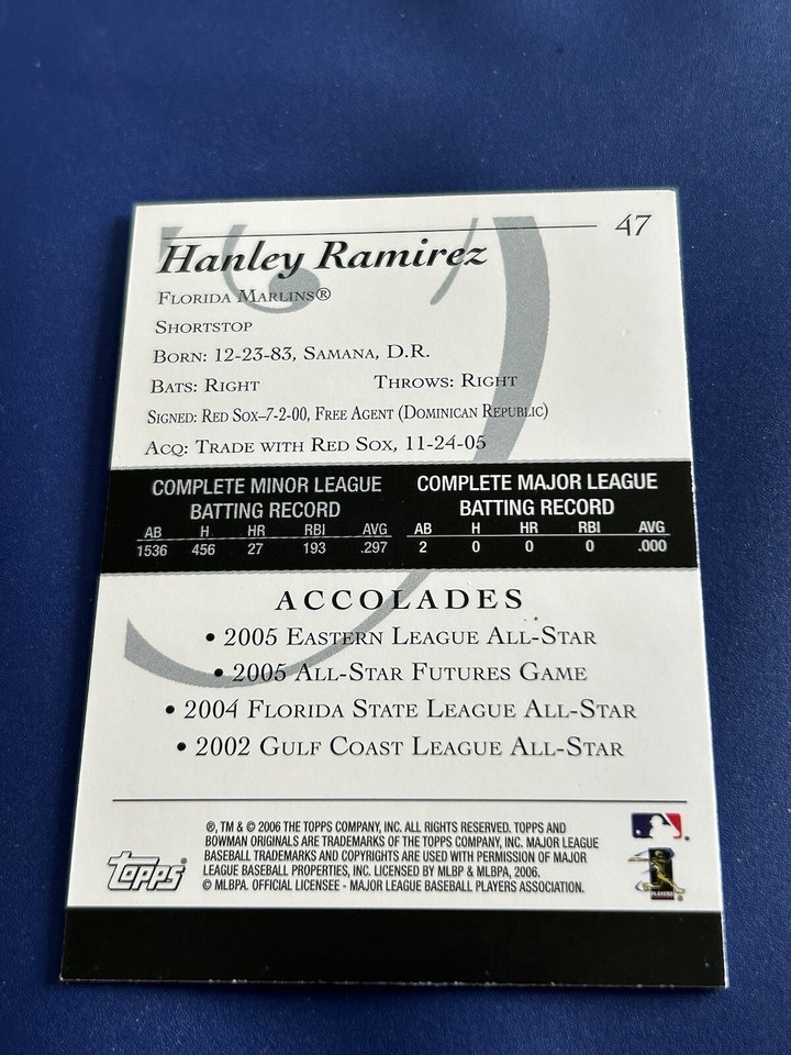2006 Bowman Originals Hanley Ramirez RC Rookie Florida Marlins #47 | eBay