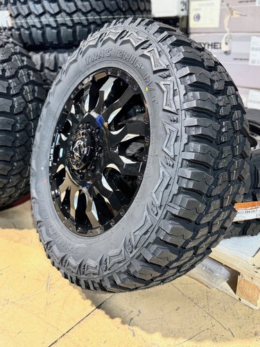 20" Fuel Blitz D673 Black Dually Wheels 35" MT Tires 8x200 Ford Super ...