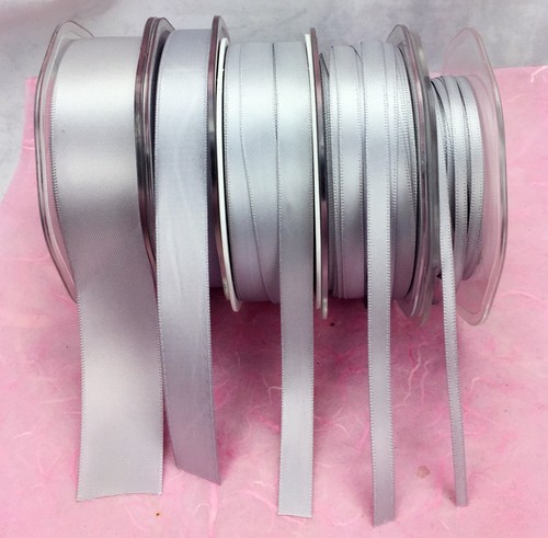 Quality Double Sided Satin Ribbons SILVER - 5 WIDTHS 3mm, 6mm, 9mm ...