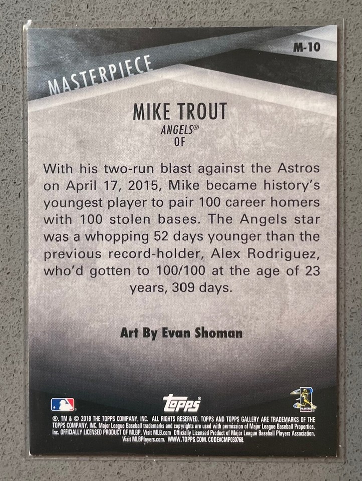 2018 Topps Gallery Baseball MLB #M-10 Mike Trout Masterpiece Insert ...