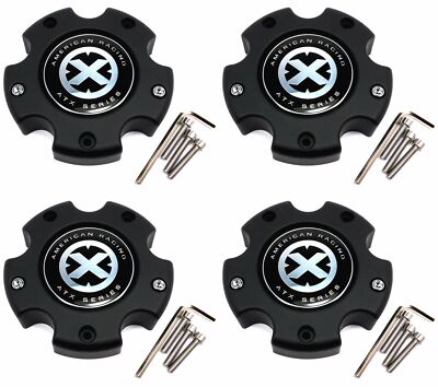 4 ATX Series Black Wheel Center Hub Caps for 5/6L AX756 Slab Beadlock ...