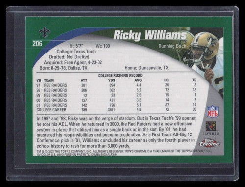 2002 Topps Chrome #206 Ricky Williams Refractors Rookie RC | eBay