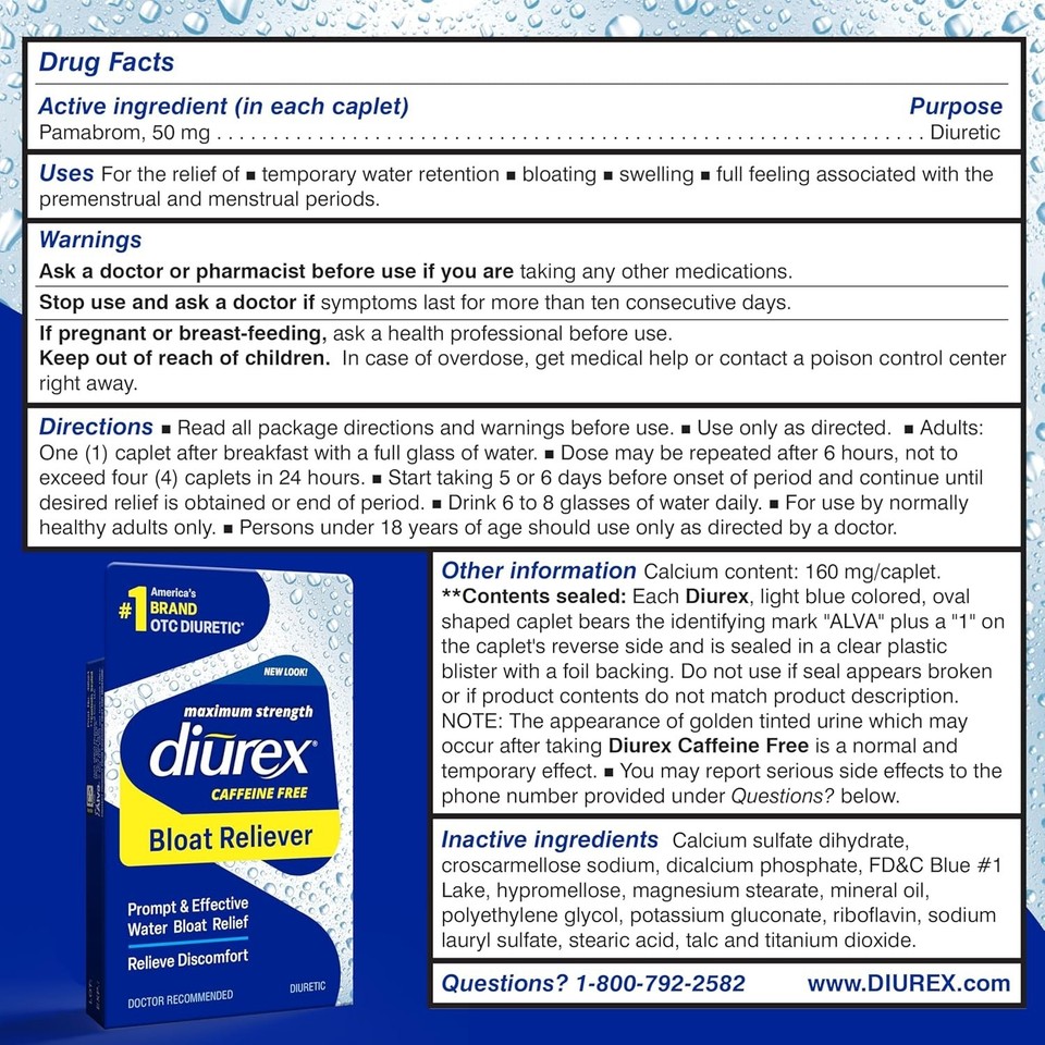 Diurex Max Maximum Strength Caffeine-Free Diuretic Water Pills 48 Count ...