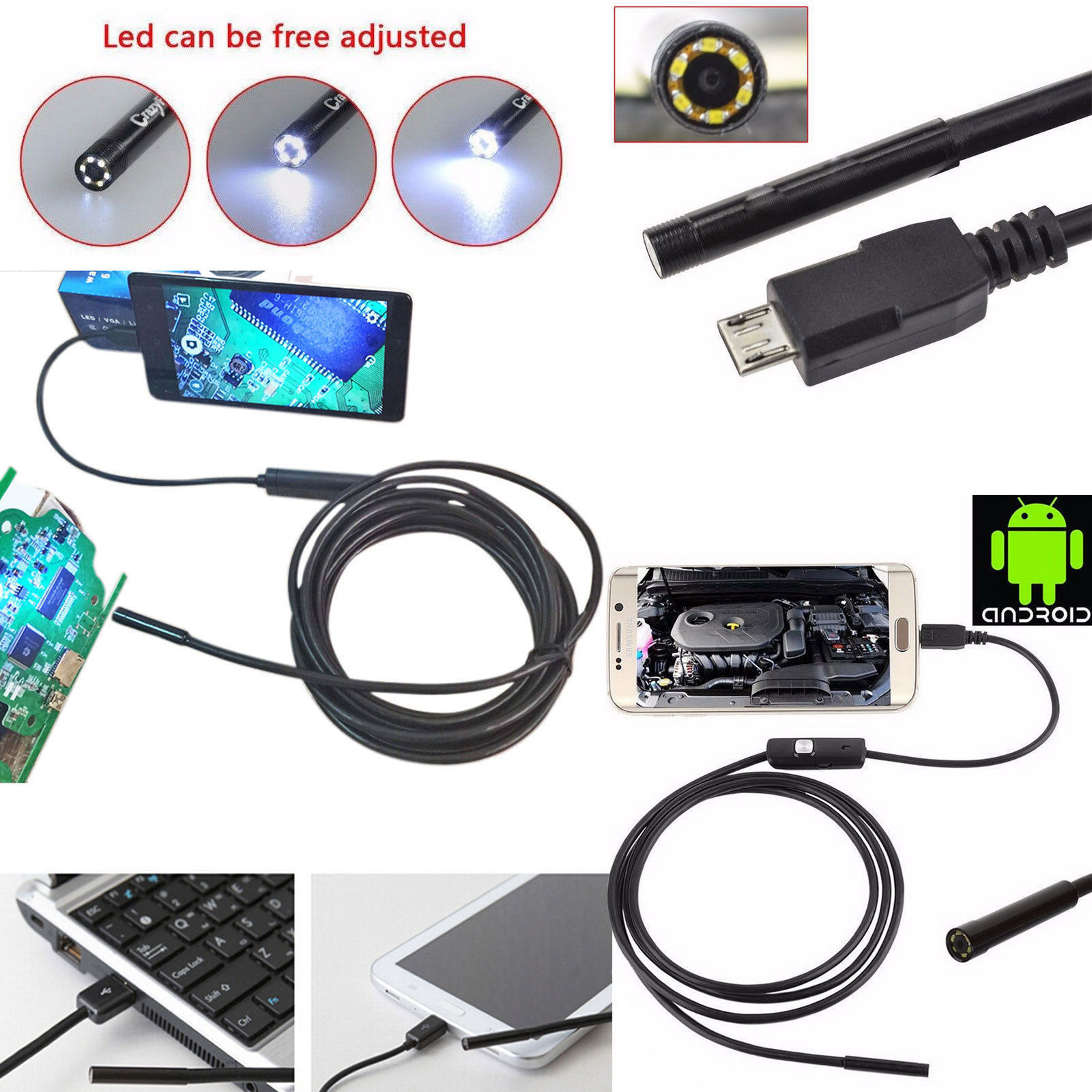Waterproof Endoscope Borescope Inspection Camera Tool Kit for Android ...