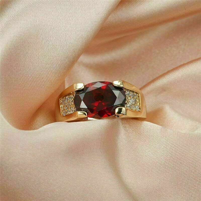 14K Yellow Gold Plated 1.60Ct Oval Simulated Ruby Solitaire Men's ...
