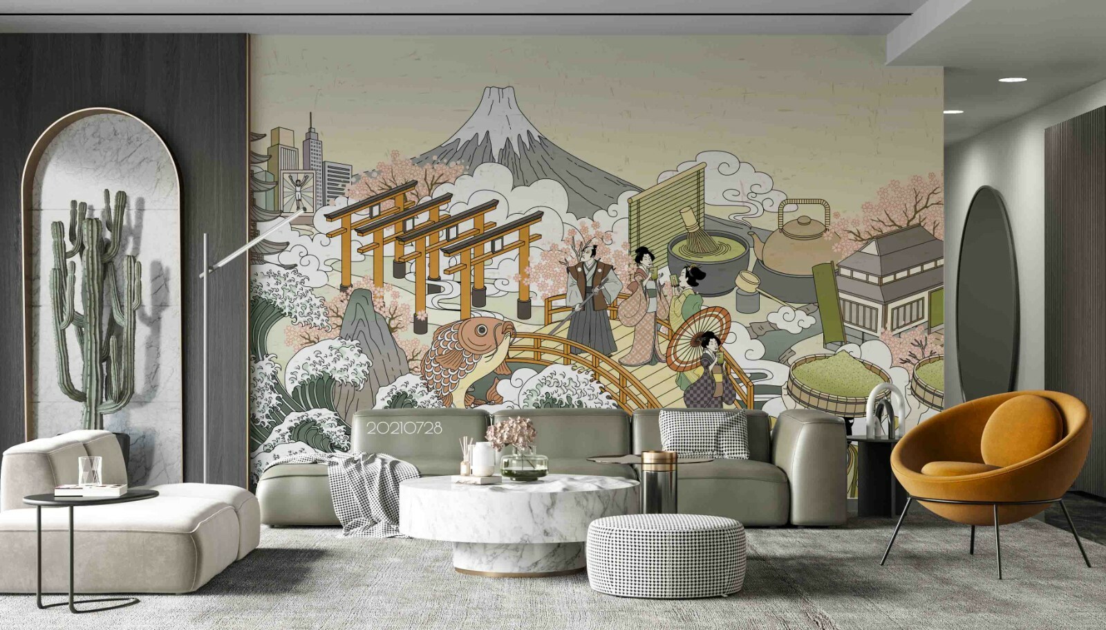 3D Japanese Style Landscape Self-adhesive Removable Wallpaper Murals ...