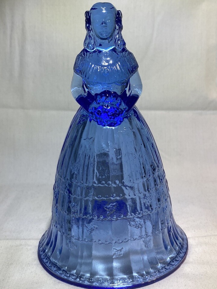 aqua Blue glass girl doll candy container floral woman bell wedding ...