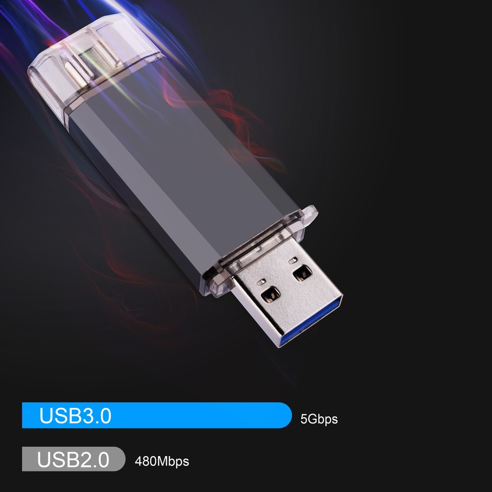 Type C Flash Drive 128GB 2 in 1 OTG USB 3.0+USB C Memory Stick Thumb ...