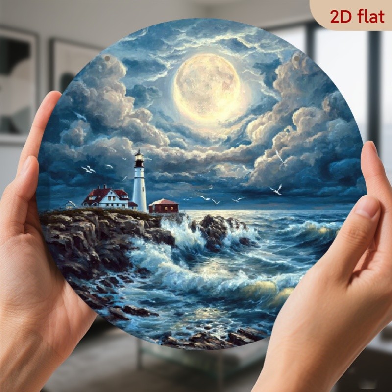 2D Lighthouse Moon Design Metal Wall Sign Home Bar Cafe Room Bedroom ...
