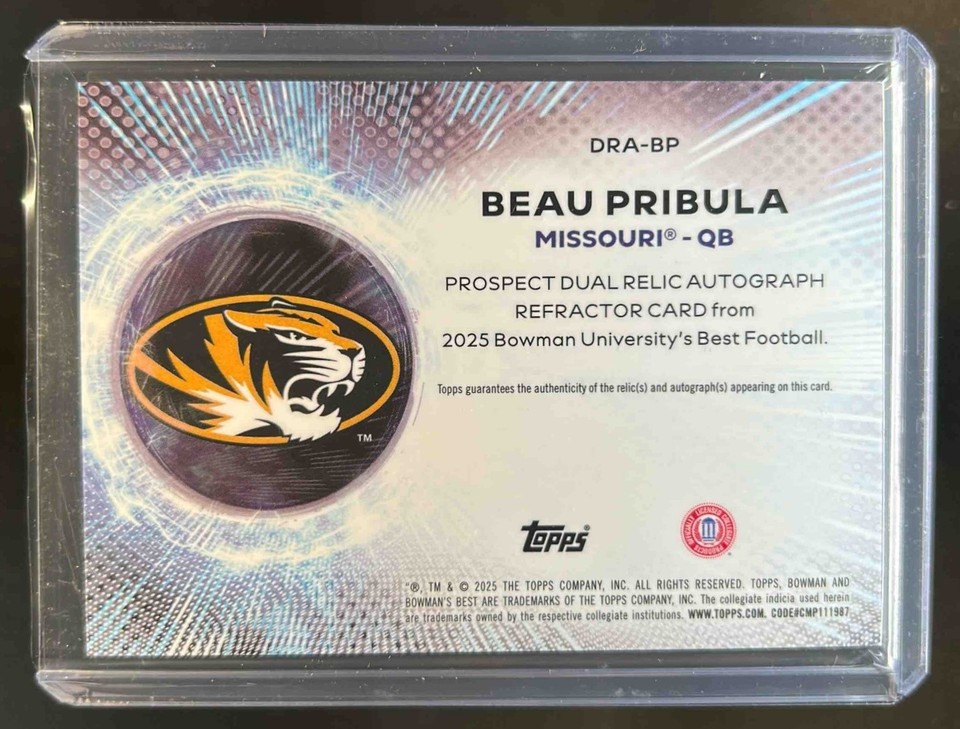 2025 Bowman Best U Beau Pribula Prospect Dual Patch Auto Orange ...