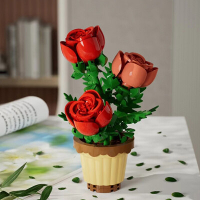 Potted Flower Daisy Sunflower Rose Lily Peony Bouquet Micro Blocks Mini ...