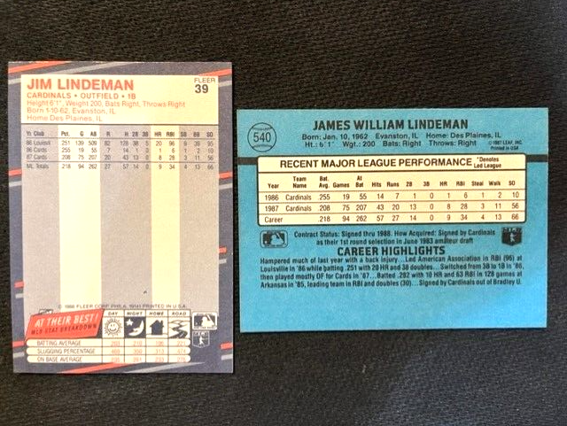 MLB - Jim Lindeman 1988 Fleer & 1988 Donruss Baseball - Cardinals | eBay