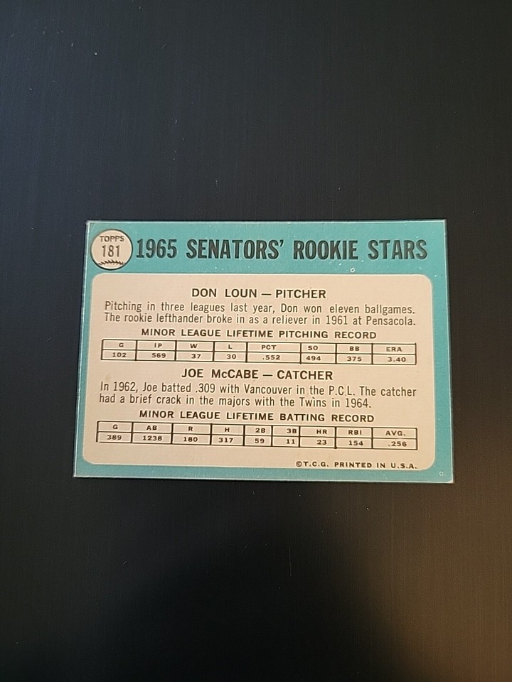 Don Loun / Joe McCabe 1965 Topps #181 Senators Rookie Stars MINT | eBay