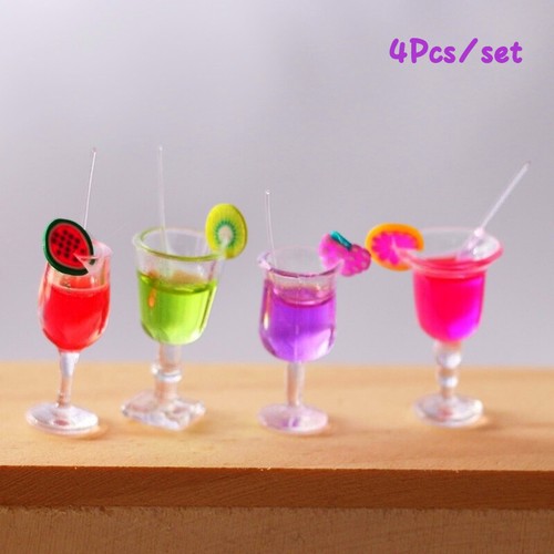 4Pcs 1:6 Dollhouse Miniature Fruit Cocktail Drinks Cup Model Kid Play ...