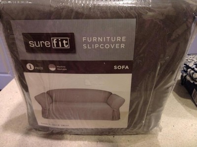 SureFit 1-piece suede middle gray sofa slipcover new in package low ...
