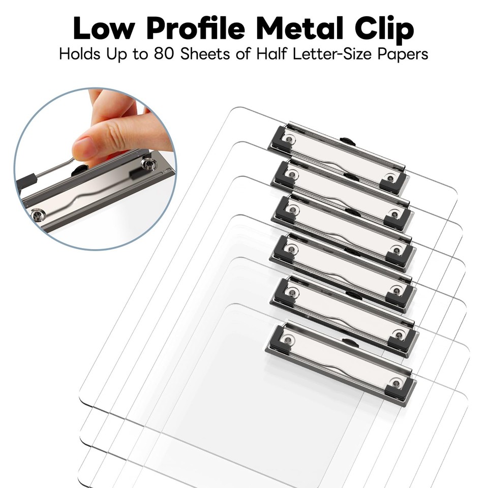 Small Clipboard Set 6x9 A5 Plastic Mini Clear Low Profile Clip 6 PCS | eBay