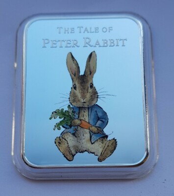 The Tale of Peter Rabbit Ingot Silver Plated Coloured Book Medal Coin ...