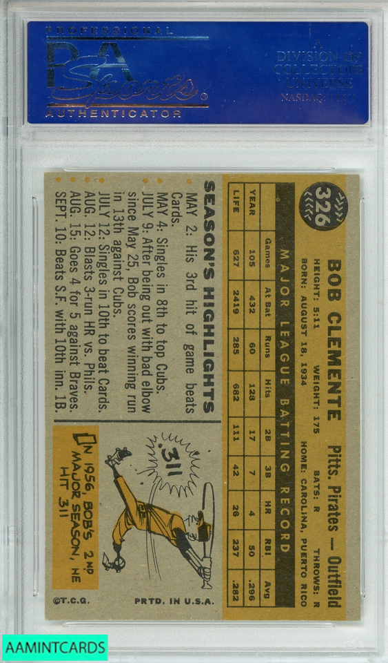 1960 TOPPS BOB ROBERTO CLEMENTE #326 PITTSBURGH PIRATES HOF PSA 7 NM | eBay