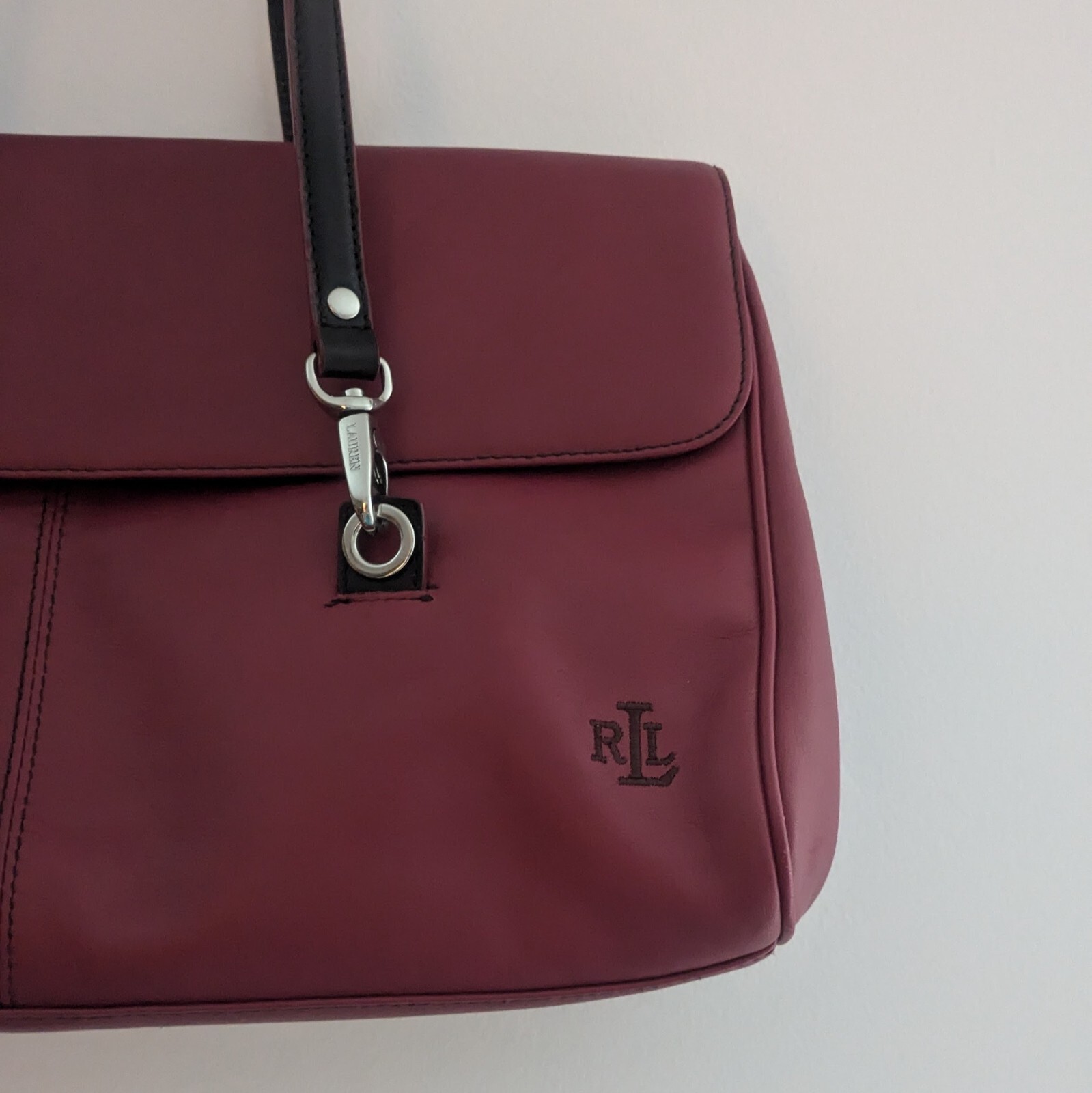 Vintage Lauren Ralph Lauren Deep Red Purse Handbag RLL Monogrammed ...