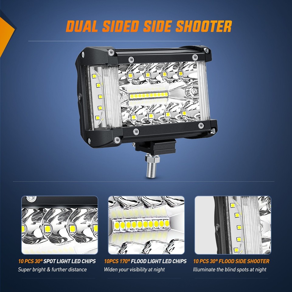Nilight Side Shooter LED Light Bar 2PCS 4.3Inch Triple Row Spot Flood ...