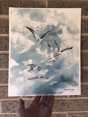Nancy Ricker Webb SC Artist Original Watercolor High Thievery Seagull ...