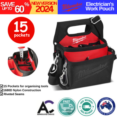 Milwaukee 15 Pocket Electricians Work Tool Organiser Pouch Quick Adjust ...