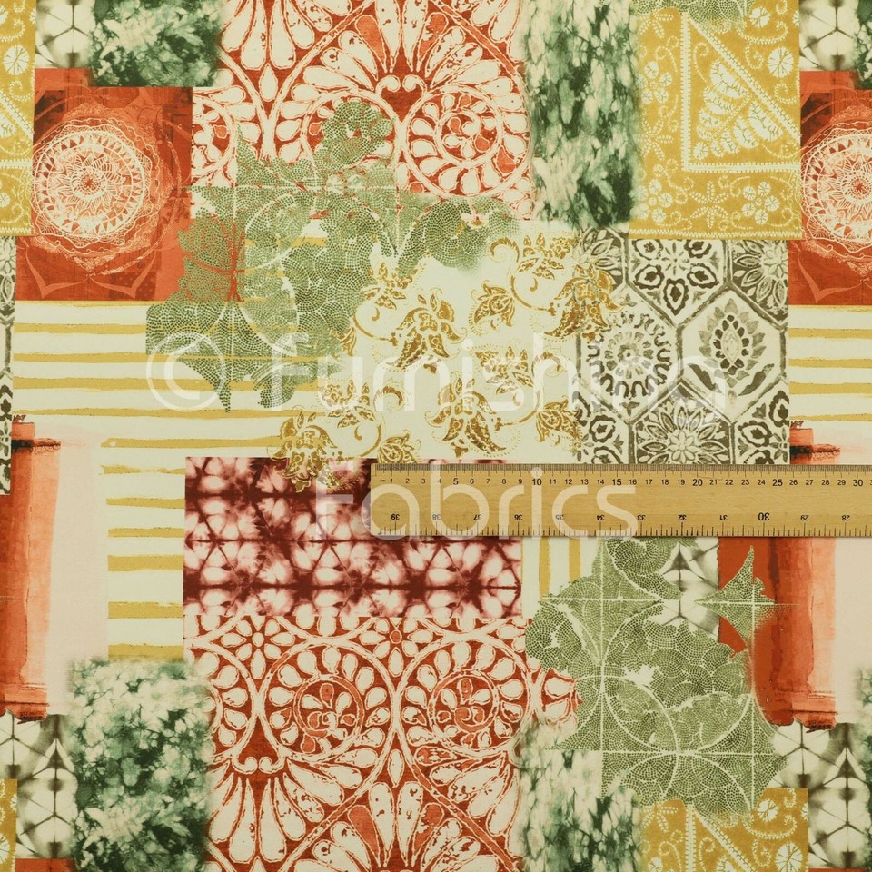 Modern Printed Velvet Geometric Orange Patchwork Upholstery Furnishing ...