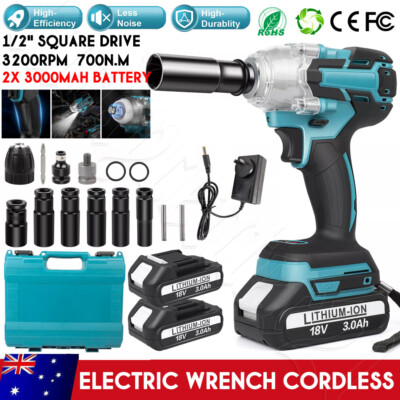 1/2" Electric Wrench Cordless Brushless Impact Rattle Gun Drill Kit ...
