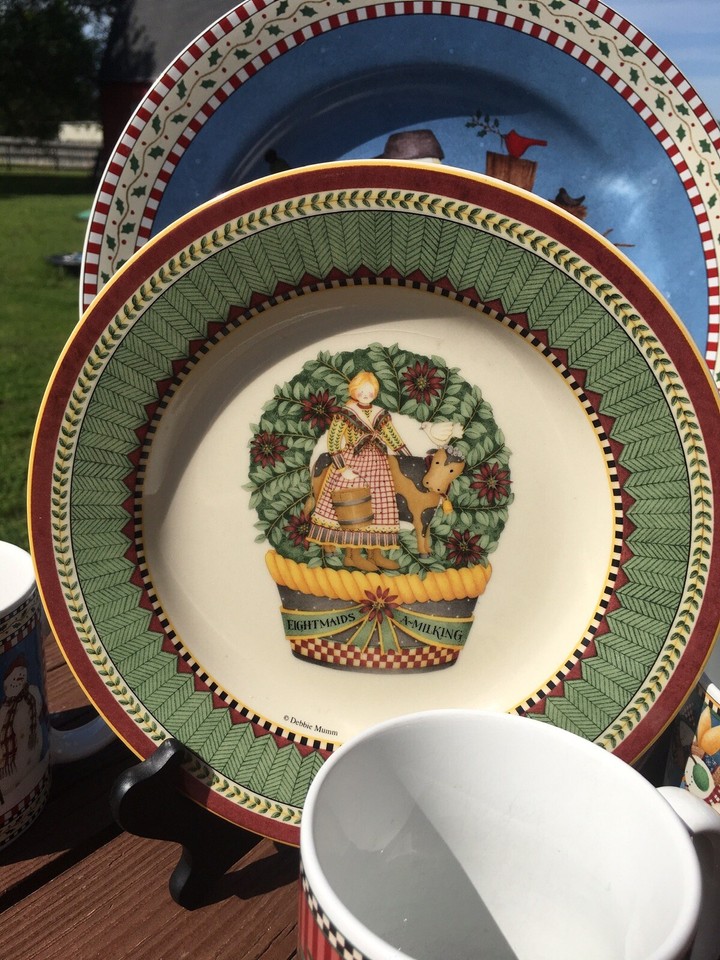 Sakura Debbie Mumm Christmas Dishes & Snow Flakes Trivet 7 Pc Set/ Lot ...