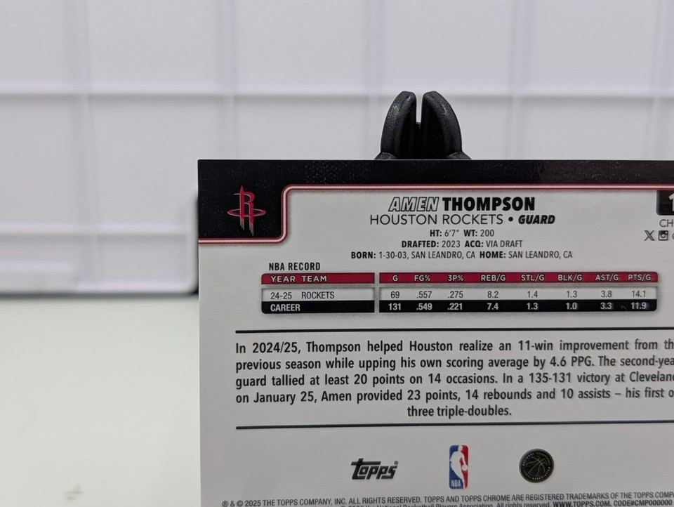2025-26 Topps Chrome Amen Thompson RED WAVE 5/5 SSP Rockets Team Color ...