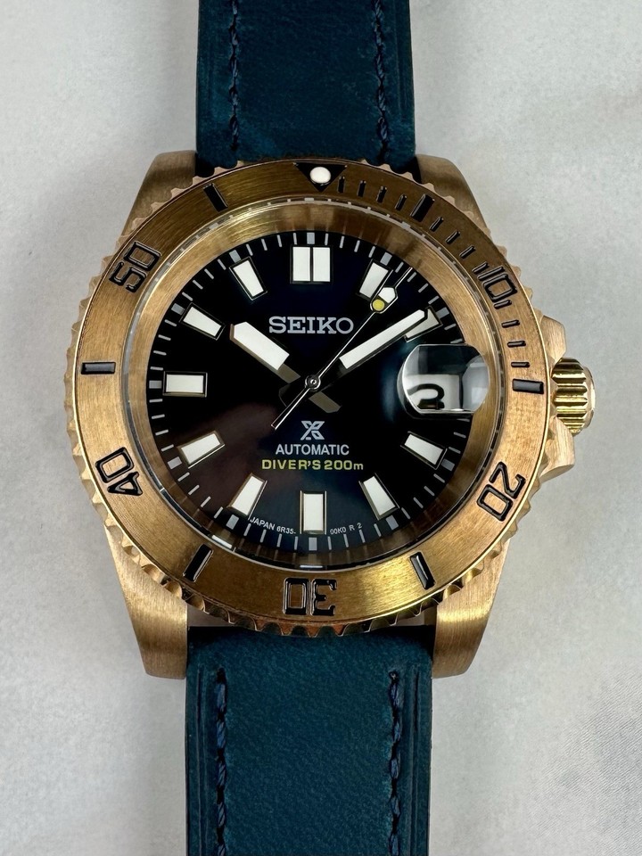 Bronze Seiko Sub Automatic Dive Watch - Brass Patina Navy Blue Prospex ...