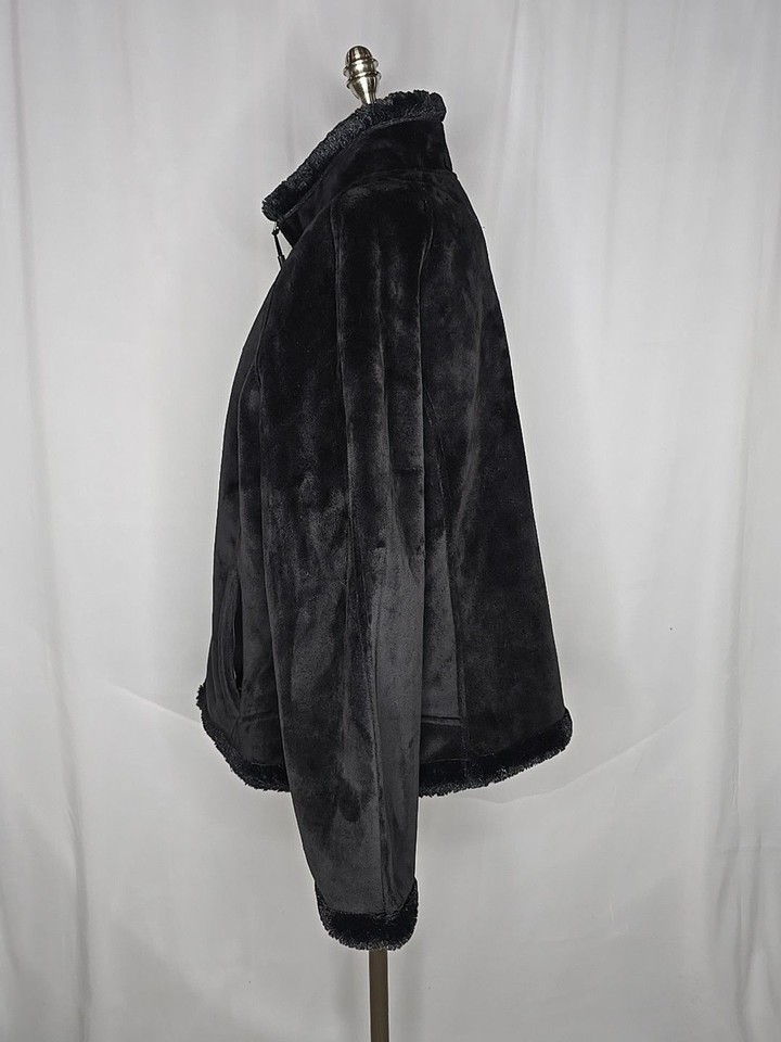 GREEN TEA WOMEN Black Plush Fleece Zip Jacket Coat Size XXL Soft & Warm ...