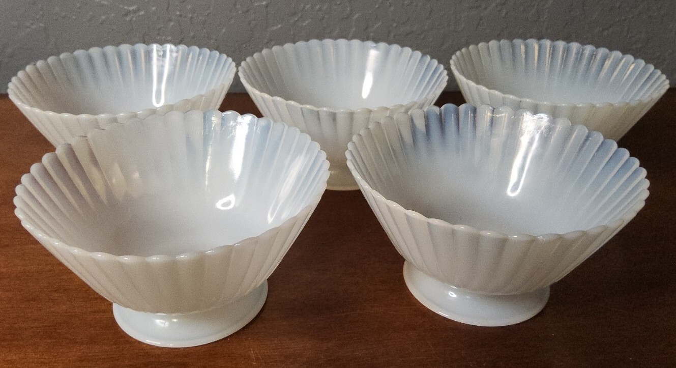 Antique Moonstone Opalescent Depression Glass (Set Of 5) EUC | eBay