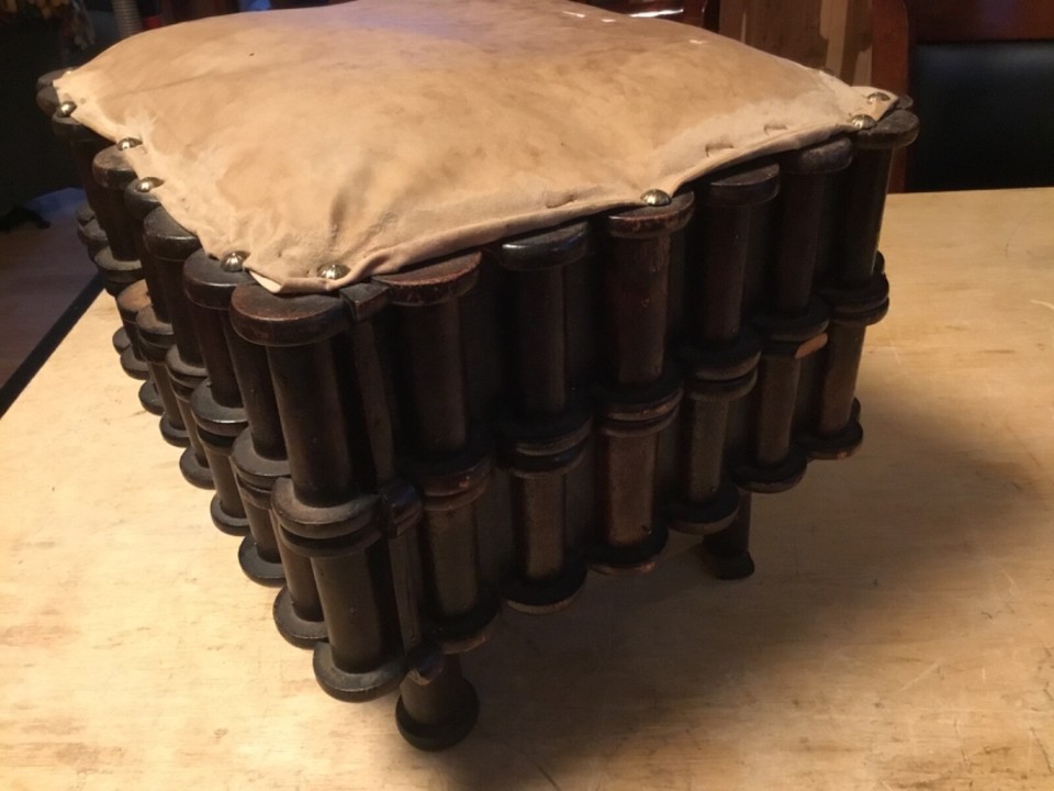 Antique 1880 spool footstool ottoman, primitive American folk art, hand ...