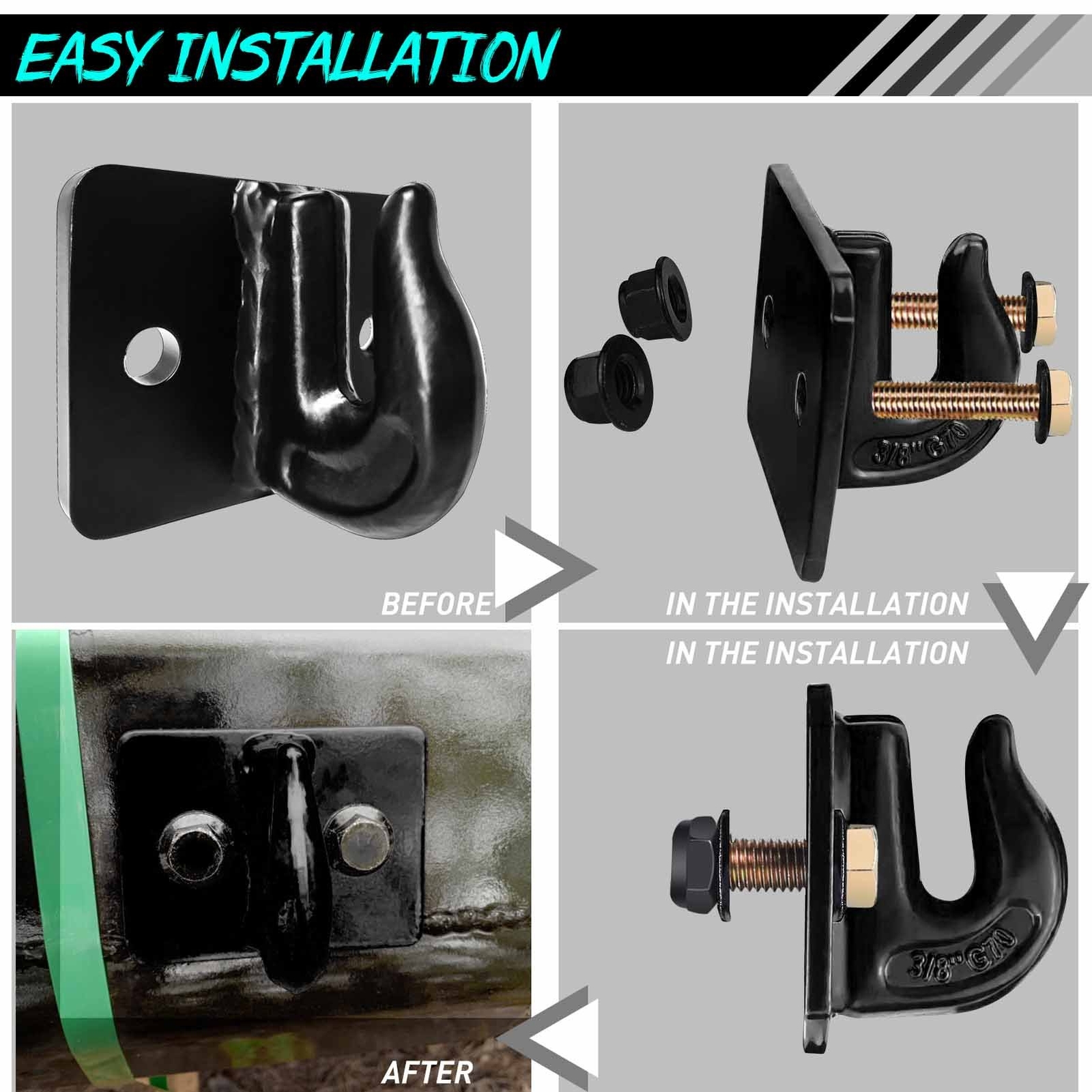 3/8" Bolt On Grab Hooks For Loader Tractor Bucket Heavy Duty Steel Pack ...