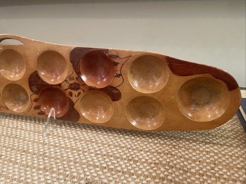 Vintage 22” Mancala Wooden Game Board Hand Carved Painted Floral ...