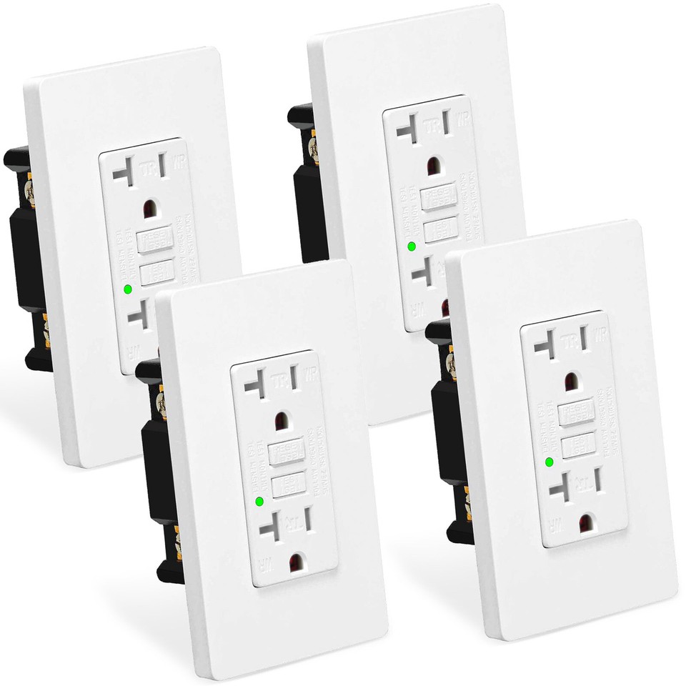 20A AMP GFCI GFI Safety Outlet Receptacle w/ Wall Plate - White Black ...