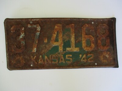 Antique VTG 1942 KANSAS Sunflower License Plate #37-4168 KAN Plate MAN ...
