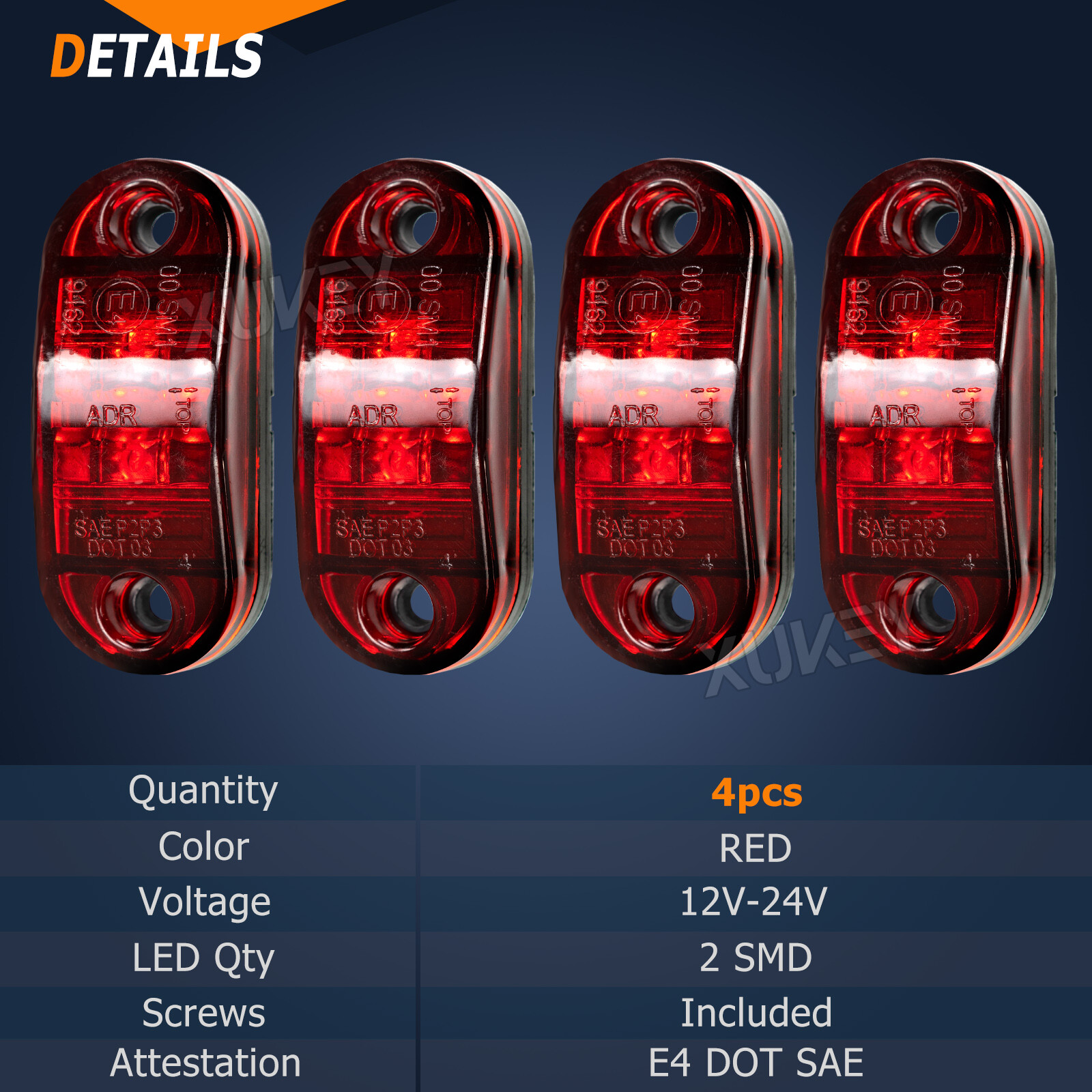 12X 12v-24v Red Led Side Tail Rear Marker Lamp Lights Truck Lorry Bus E ...