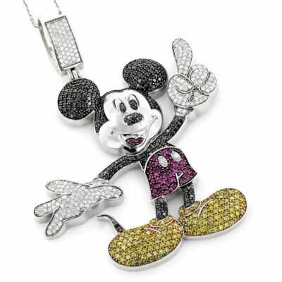 Men's 11.75CT Round Simulated Diamond Mouse PENDANT 14K White Gold ...